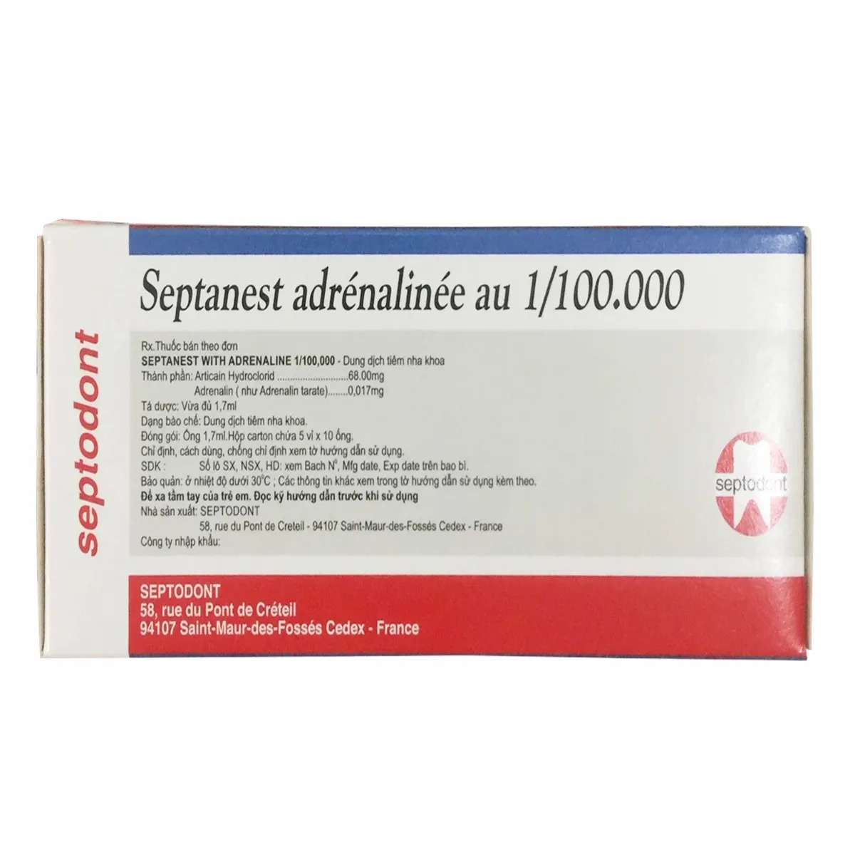 Buy Septodont Septanest 4% Articaine With 1:100,000 Epinephrine - Best ...