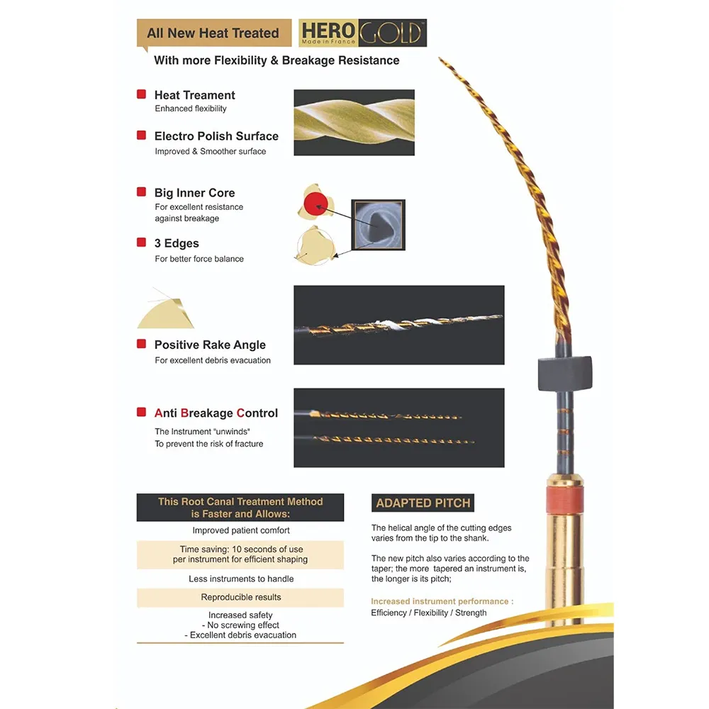 Micro Mega Hero Gold Rotry File 25mm PK -6